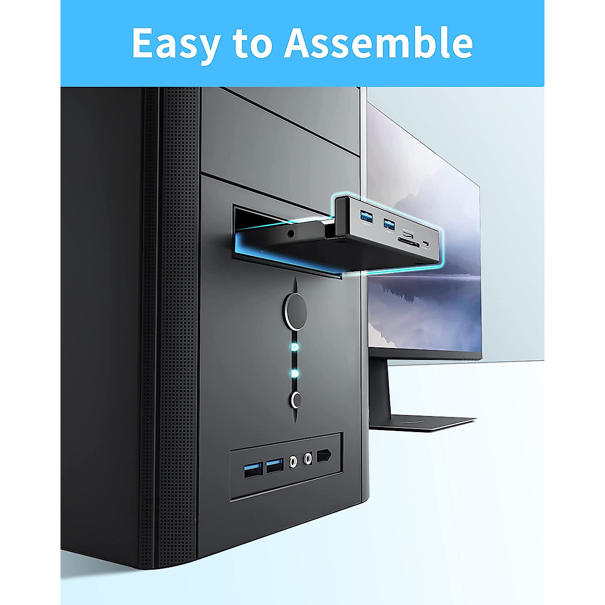 BYEASY Front Panel USB 3.0 Hub, 5 Ports 3.5 Inches Internal Metal USB Hub with 2 USB 3.0 Ports, SD/TF Internal Card Reader and USB 3.1 Gen 1 Type C Port Fits Any 3.5" Floppy Disk Bay