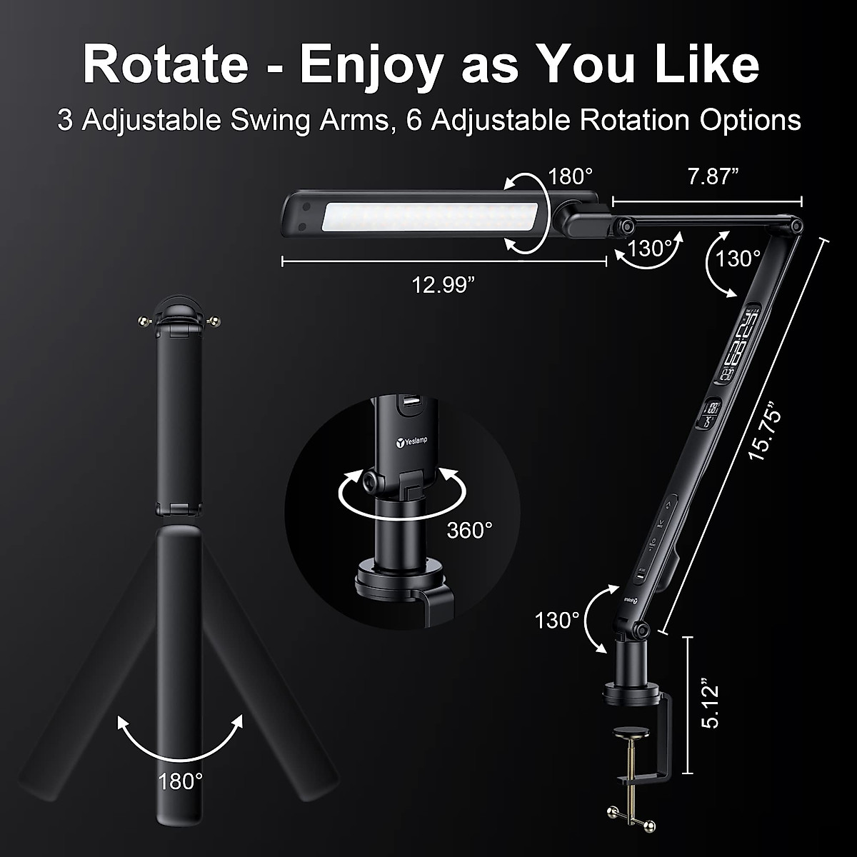 Yeslamp Evo Adjustable LED Desk Lamp, Professional Grade Table Light with 6 Axis Swing Arm, Video Conference Lighting, Architect Desk Lamp, Natural Spectrum Lights for Painting, Reading, Home Office