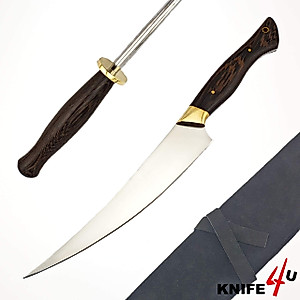 Knife4U Flexible Fillet Knife Set | 8"inches Fish Meat Slicer|Satin Finish 440C Stainless Steel Handcrafted Boning Knife|Wangy Handle comes with Knife Sharpener,Perfect Fishing Gifts For Men And Women