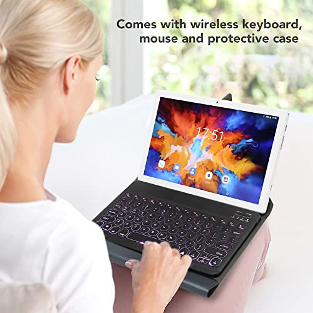 10.1 Inch Tablet Android 11 Tablet, 4G LTE Tablet with BT Keyboard for Business Office Students, Octa Core Tablet PC with BT Keybaord, 12GB RAM 256GB ROM, Gifts (White)