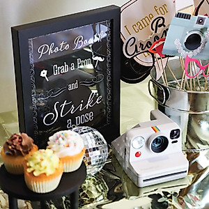 Wedding Photo Booth Props with 8 x 10-Inch Sign, 45 Adhesive Pads, 35 Wooden Sticks - Signs for Wedding Backdrop and Selfie Station