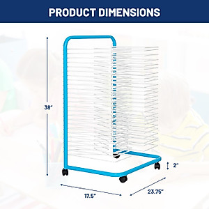 biosp 25 Shelves Art Drying Rack with Wheels, Heavy Duty Art Storage Rack Cart, Rolling Painting Rack for Classroom, Art Studios - 23.75"" D x 17.5"" W x 38"" H, Bllue, Blue+white