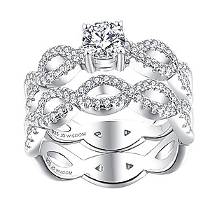 JO WISDOM Women Ring Bridal Sets,925 Sterling Silver Infinity Engagement Wedding Anniversary Promise Ring with 5mm 5A Cubic Zirconia,Jewelry for Women size10