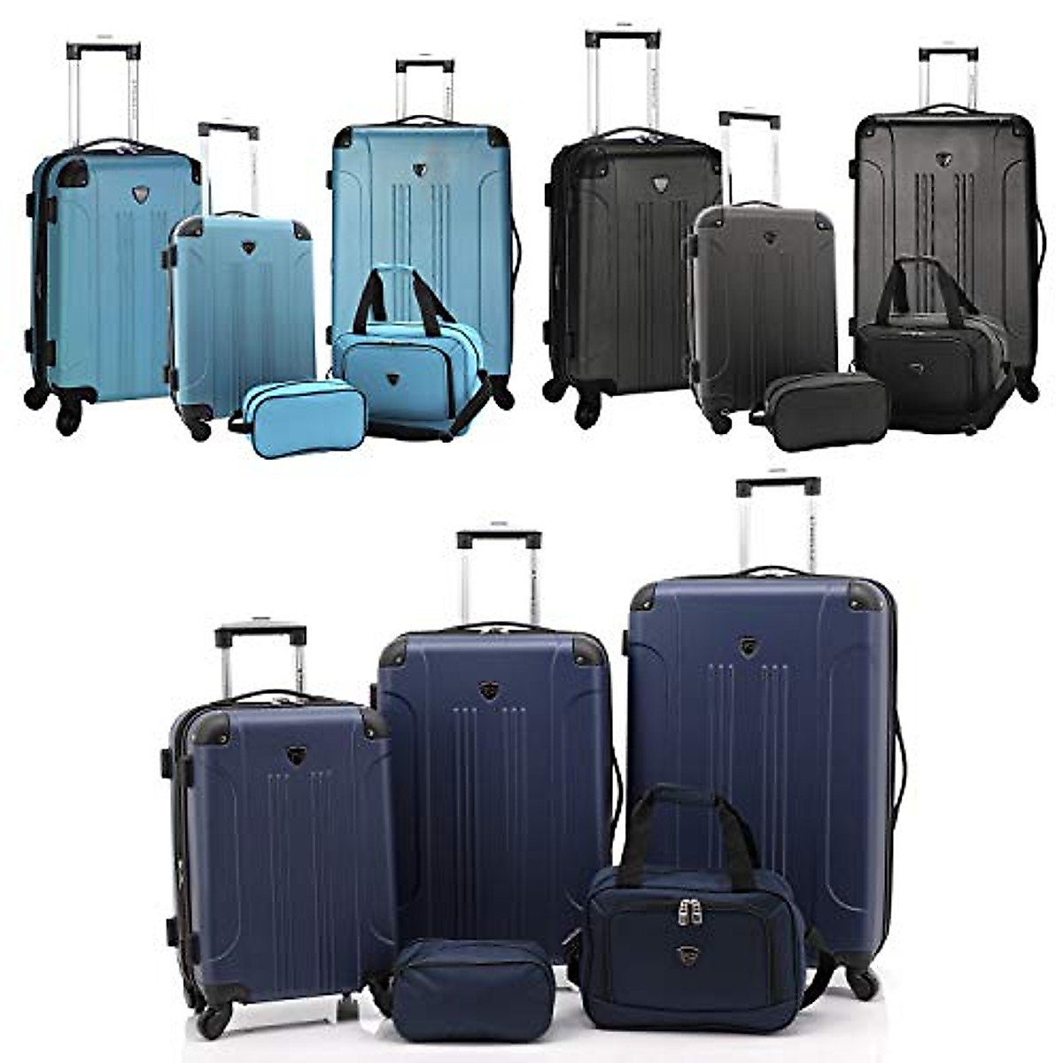 Travelers Club Chicago Hardside Expandable Spinner Luggages, Navy Blue, 5 Piece Set, TCL-77995-410