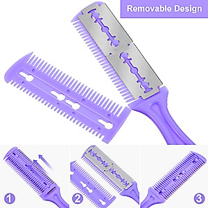 5 Pieces Razor Comb with 20 Pieces Razors, Hair Cutter Comb Dual Side Cutting Scissors Hair Thinning Comb Double Edge Hair Razor Comb Slim Haircuts Cutting Tool (5 Colors)
