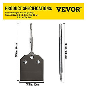 VEVOR SDS Plus Tile Removal Tool with Point Chisel for Floor Scraper and Concrete Demolition Chisel Bit 3.5" x 9.5"