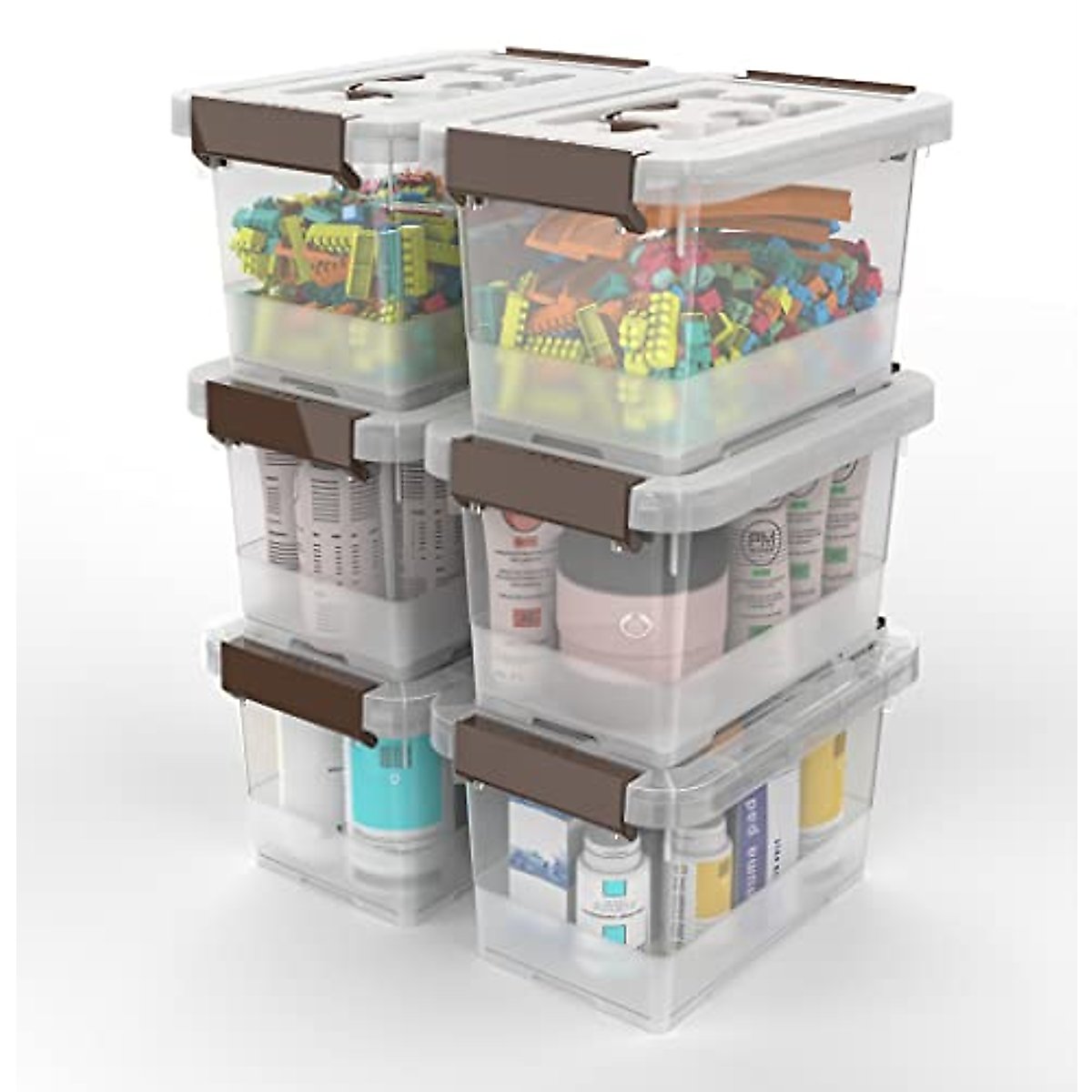 WYT Clear Storage Latch Box, 6 Pack Storage Organizer Bins with Latching Handle and Lids, 4 Quart