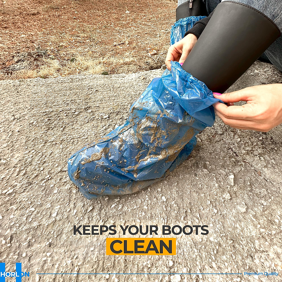 Large Thicker Boot And Shoe Covers Disposable Non-Slip 50 Pack (25 Pairs) Waterproof Durable Reusable Rain, Outdoor Indoors Overshoes, Fit Up To Men's 13, Blue, 20 Tall, Horlon