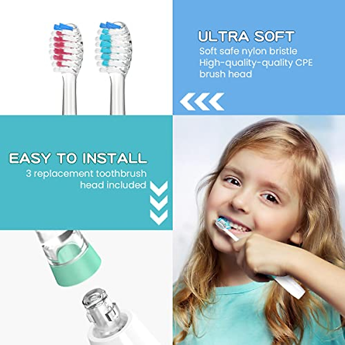 SEAGO Kids Electric Toothbrushes, Battery Powered Children Toothbrush with 2 Mins Timer and LED Light, Soft Kids Tooth Brush Sonic Toothbrush for Boys Girls Ages 4+ (Green)