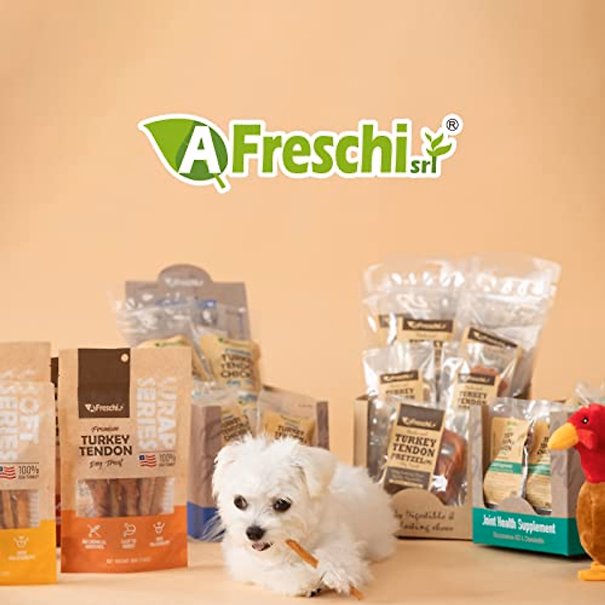 Afreschi Turkey Tendon Dog Treats for Classic Series, All Natural Human Grade Dog Treat, Suitable for Training chew, Ingredient Sourced from USA, Rawhide Alternative, Braided Stick