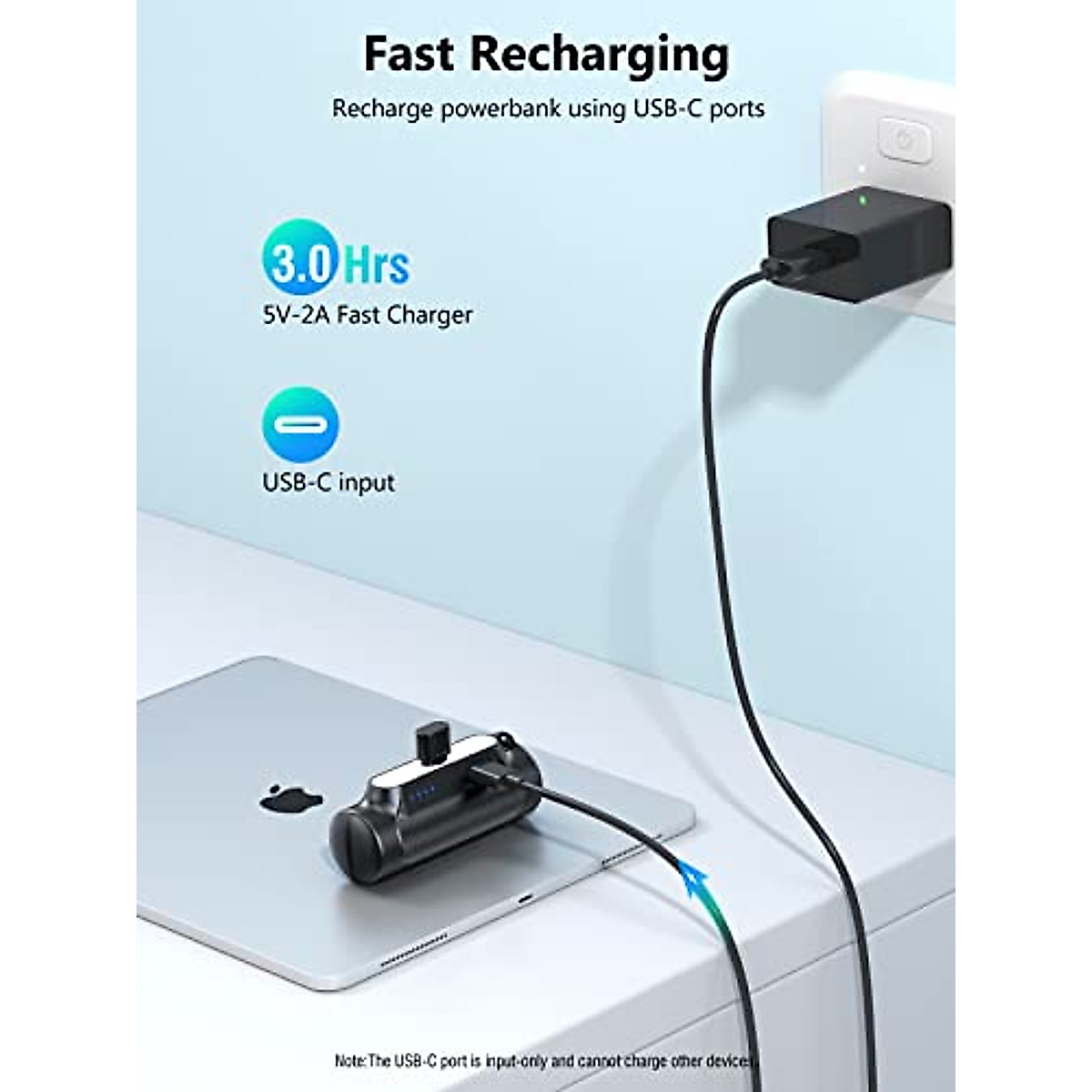 Abnoys Portable-Charger-Power-Bank - 8000mAh Mini Power Bank Ultra Compact Portable Phone Charger Battery Pack Compatible with iPhone Comes with a Type-C Conversion Interface (Black)