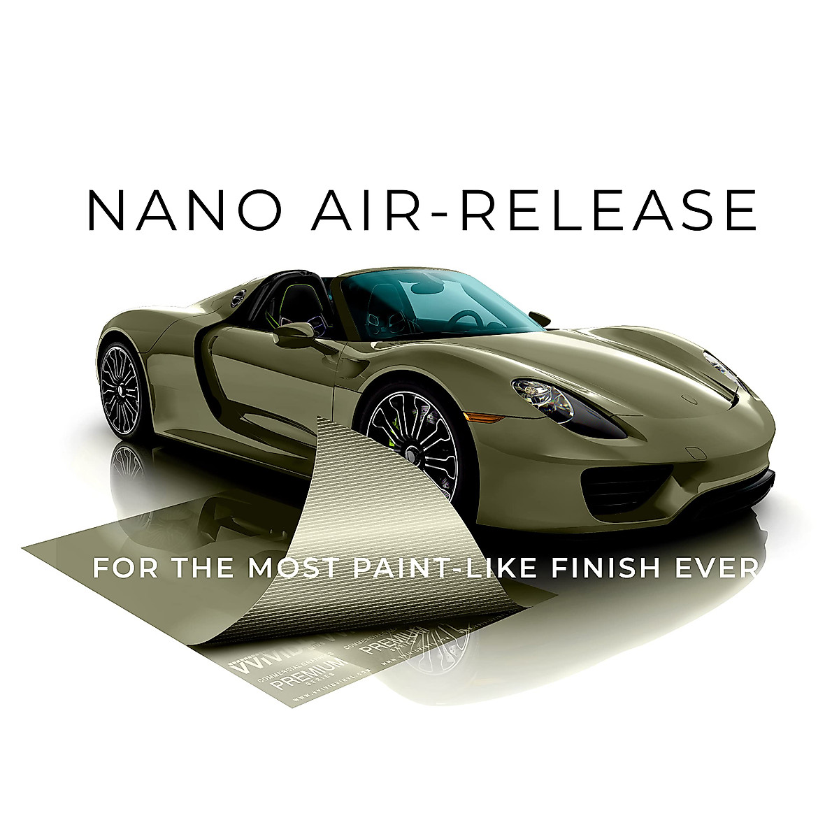 VViViD+ Ultra Gloss Khaki Green 1.5ft x 5ft Vinyl Car Wrap Premium Paint Replacement Film Roll w Nano Air Release Technology, Stretchable Cap Liner