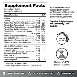 EyePromise Screen Shield All-in-One Eye Vitamin | Omega–3 Fish Oil, Bilberry, Lutein, Zeaxanthin, Vitamins A, C, B12, Zinc | 30 One-A-Day, Easy-Swallow Softgel Capsules