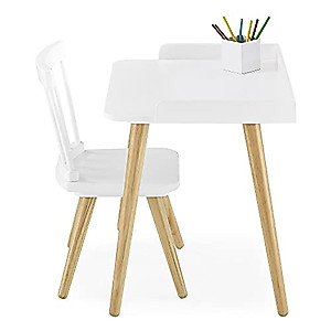 Delta Children Essex Kids' Desk & Chair Set-Greenguard Gold Certified-Ideal for Arts & Crafts, Snack Time, Studying-for Ages 4 Years+, Bianca White/Natural