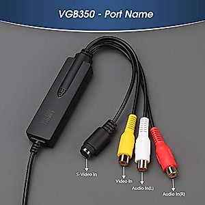 USB Video Capture Card Grabber - August VGB350 - Transfer VHS Mini DV Hi8 DVD to Computer for Windows 11,10,8,7, Composite S-Video, PAL/NTSC/SECAM, Convert Video from VCR & Camcorder