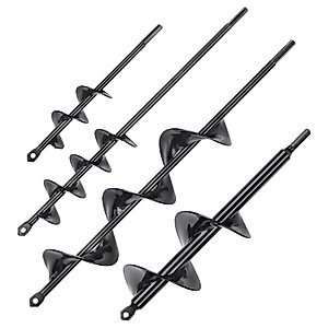 VEVOR Auger Drill Bits for Planting Set of 4, Garden Auger Drill Bit, Spiral Drill Bit for Post Hole Digger, Bulbs Planting & Holes Digging, for 3/8" Hex Drive Drill