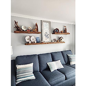 Joel's Antiques Floating Wall Shelf - Wood Decor & Long Shelf for Fireplace Mantel, Bookshelf, & Farmhouse - Wall-Mounted Rustic Stand, Wooden Hanging Display - Medium Brown, 72" x 8" x 2"