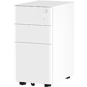 YITAHOME 3-Drawer Metal Filing Cabinet Office Drawers with Keys, Compact Slim Portable File Cabinet, Pre-Built Office Storage Cabinet for A4/Letter/Legal (White)