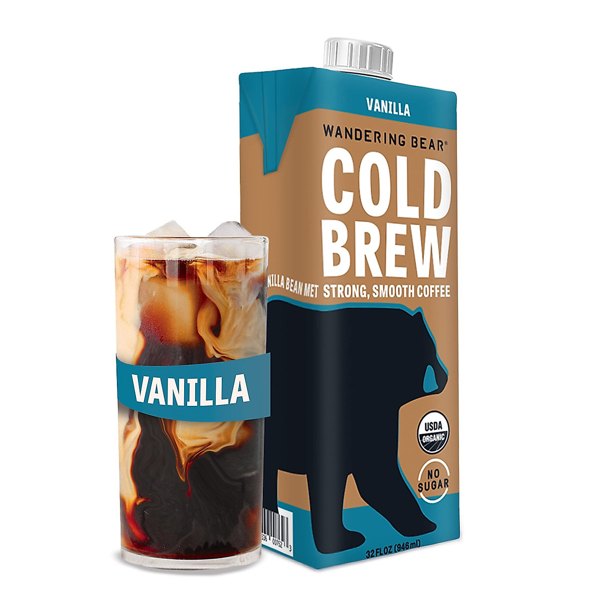 Wandering Bear Organic Vanilla Cold Brew Coffee, Iced Coffee 32 fl oz, 1 pack - Extra Strong, Smooth, Organic, Unsweetened, Shelf-Stable, Ready to Drink, Cold Brewed Coffee, Cold Coffee