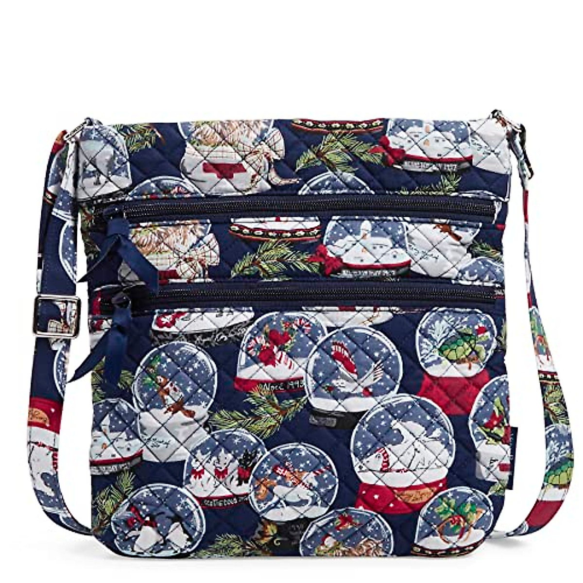 Vera Bradley Women's Cotton Triple Zip Hipster Crossbody Purse, Snow Globes - Recycled Cotton, One Size