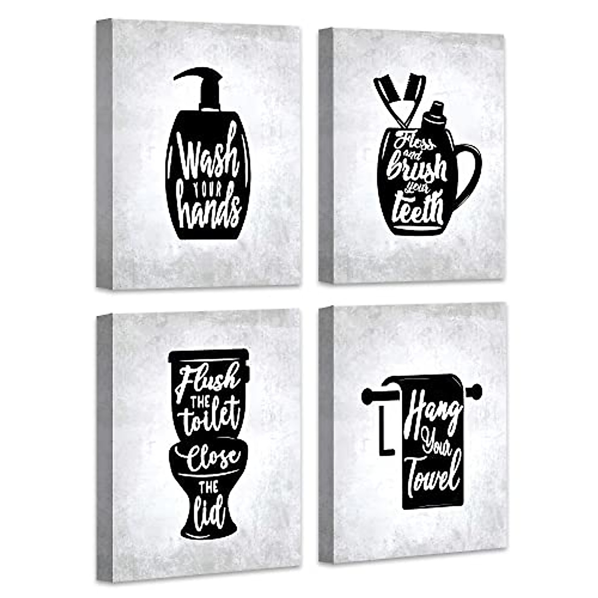 Bathroom Wall Decor | Canvas Wall Art with Wooden Frames | Funny Toilet Signs Quotes Wall Decor | Small Bathroom Pictures for Wall | Set of 4 | 8x10 inch(Framed)