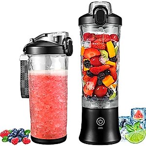 Portable Blender 20 oz Personal Blender for Shakes and Smoothies, BPA Free USB C Rechargeable Blender Cups with 6 Blades and Travel Lid for Ice and Frozen Drinks
