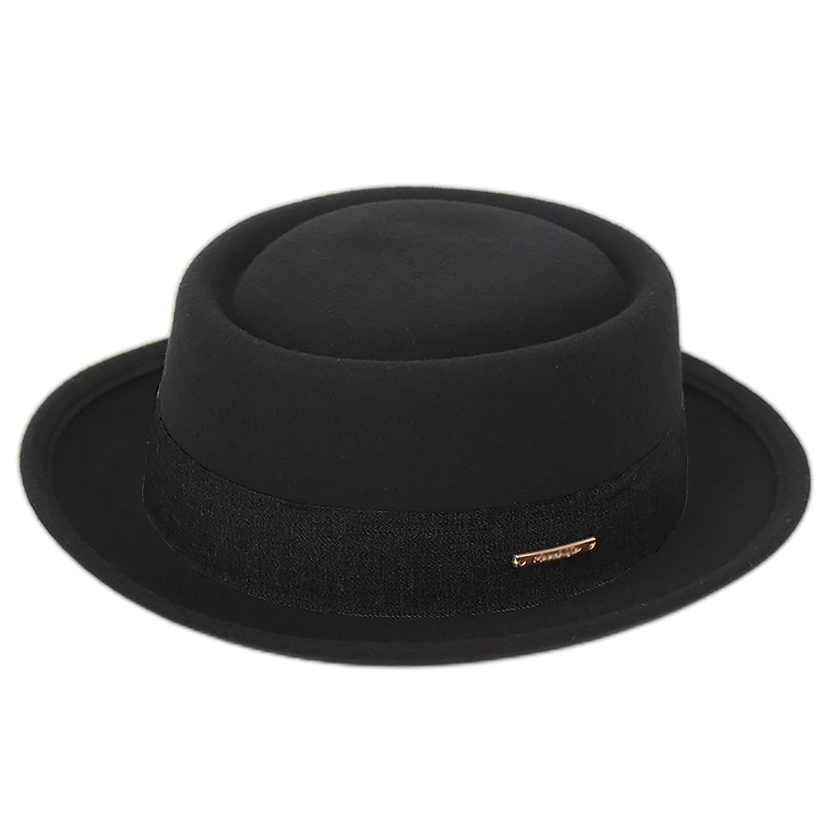 Classic 1920s Pure-Wool Roll-Brim Pork- Pie Fedora-Hat Men Women - Crushable Short-Brim Church Hat Boater-Hat Black
