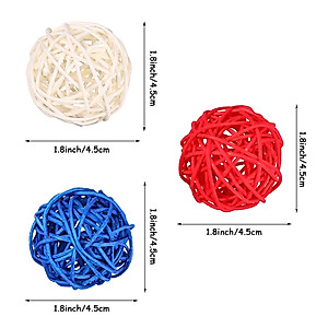 15 Pieces 1.8 inch 4th of July Wicker Rattan Balls Patriotic White Blue Red Decorative Ball Vase Bowl Fillers Natural Sphere Orbs Table Decoration for Independence Memorial Day Home Garden Party Decor