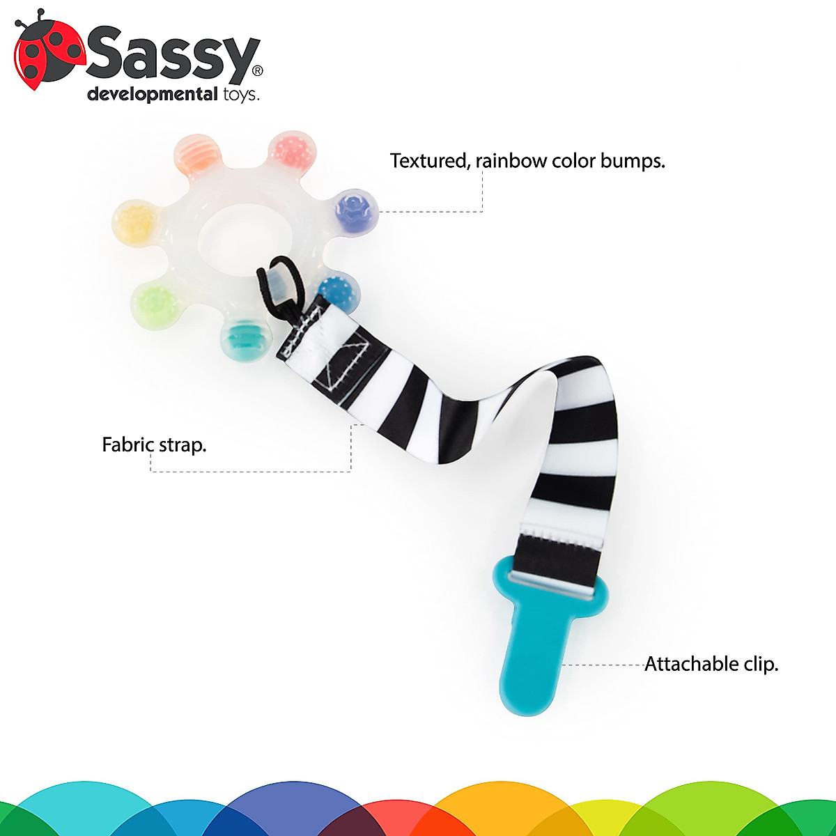 Rainbow Star Teether with Keeper | Textured Silicone Teether for Teething | Ages 3+ Months and Up