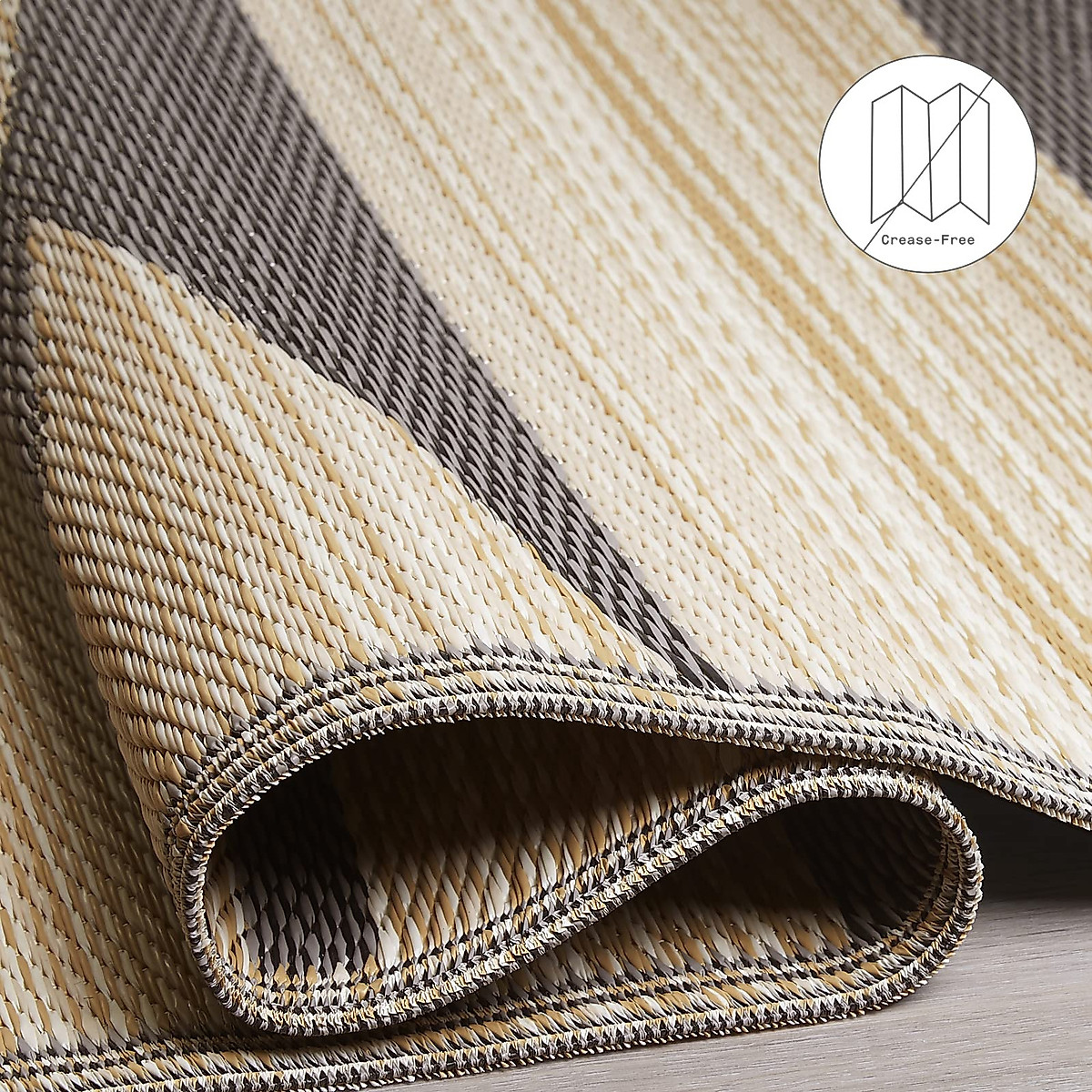 Fab Habitat Outdoor Rug - Waterproof, Fade Resistant, Crease-Free - Premium Recycled Plastic - Geo Tribal - Porch, Deck, Balcony, Mudroom, Laundry Room, Patio - Cairo - Natural & Black - 3 x 5 ft