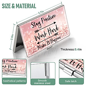 Swooflia Business Card Holder Case Wallet for Women Metal Inspirational Quote Slim Pocket Purse Square Card Cases Cute For Realtors Real Estate Agents