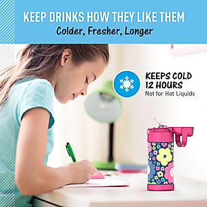 THERMOS FUNTAINER Water Bottle with Straw - 12 Ounce - Kids Stainless Steel Vacuum Insulated Water Bottle with Lid, Mod Flowers