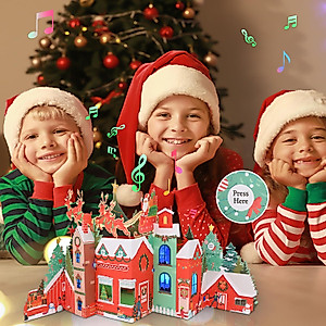 JOYJOM Christmas Cards with Envelopes, Note Card and lights, Musical 3D Pop Up Christmas Cards for Women Men Dad Boyfriend Girlfriend Girls Boys Husband Wife Teacher (Big Size)