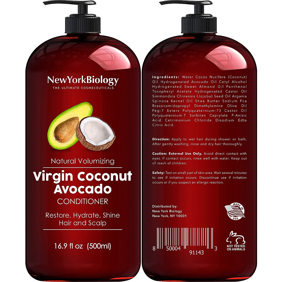 New York Biology Apple Cider Vinegar Shampoo and Coconut Avocado Oil Conditioner Set - Helps Restore Shine, Hair Gloss and Hydration for Dry Hair & Itchy Scalp - Clarifying & Nourishing - 16.9 Fl Oz