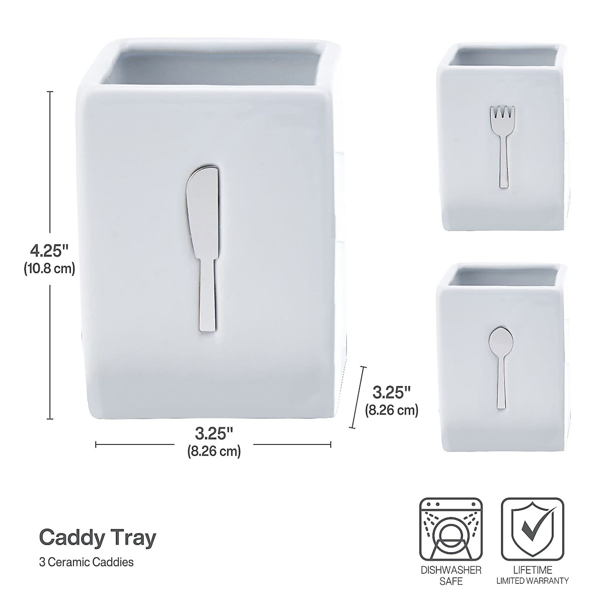 Towle Living 3-Piece Ceramic Caddy with Wood Tray