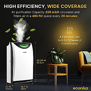 ECONIKA Air Purifiers for Large Room - 4 in 1 Humidifier and Air Purifier in One - H13 True HEPA Air Purifier for Allergies - Ionizer and UV-lamp - Covers Up to 700 Sq.Foot Home Air Cleaner