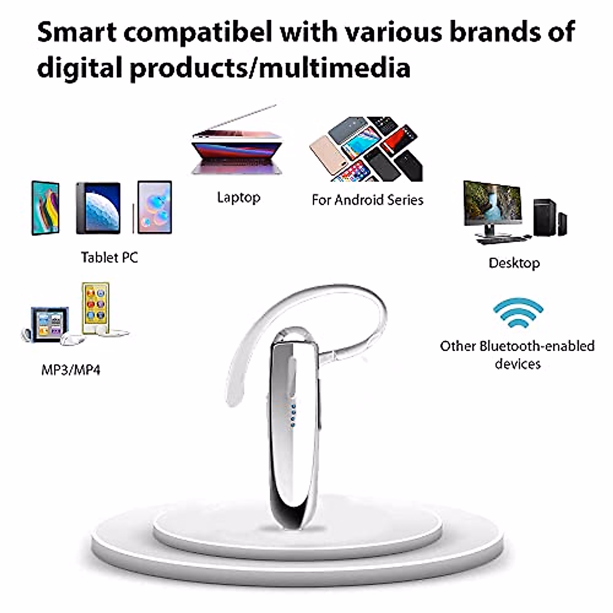 Tek Styz Headset Compatible with LG K20 V in Ear Bluetooth 5.0 Wireless Earpiece, IPX3 Waterproof, 24h Dual Microphones, Noise Reduction (White/Silver)