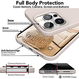 IceSword iPhone 13 Pro Stone Case 6.1” (2021), Liquid Silicone Slim Shockproof Phone Case Cover,Soft Anti-Scratch Microfiber Lining,Matte Beige, Tan, Cream, Protective Compatible iPhone 13 Pro - Stone