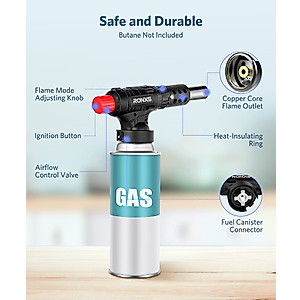 RONXS Butane Torch lighters, 2 Flame Mode Kitchen Cooking Torch with Inverted Use Adjustable Flame Culinary Blow Torch for BBQ, Baking, Sushi, Butane Not Included