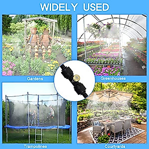 Misting Cooling System, Misters for Outside Patio Greenhouse Garden with 29.5FT(9M) Misting Hose, 10 Brass Mist Nozzles, 3/4" Brass Adapter (Black)