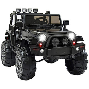 HONEY JOY 12V Ride On Truck, Battery Powered Electric Cars for Kids, Spring Suspension, MP3, LED Lights, Remote Control, Openable Door, Safety Belt, Toddler 4 Wheeler Ride On Toys Car for Boys Girls