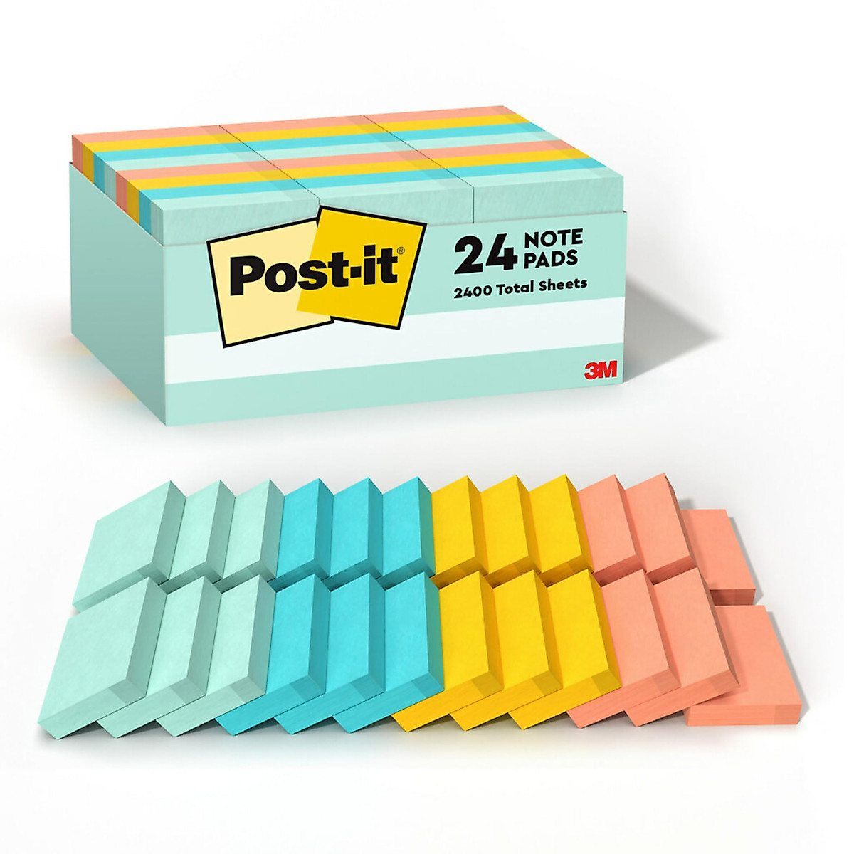 Post-it Notes, 1.5x2 in, 24 Pads, America's #1 Favorite Sticky Notes, Beachside Café Collection, Pastel Colors, Clean Removal, Recyclable (654-14AU)