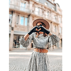 Harssidanzar Genuine Lambskin Leather Gloves For Women, Ladies Winter Warm Driving Leather Cashmere Lined gloves GL006,Black, M