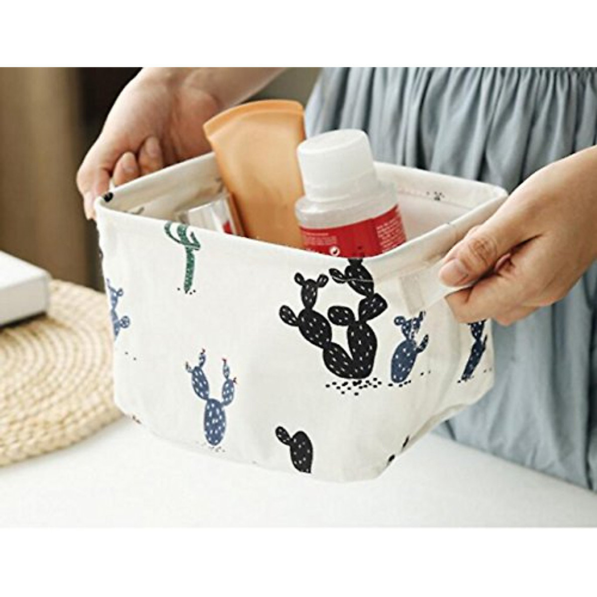 KRLIFCSL Storage Bins Foldable Cactus Storage Basket for Nursery, Kids Toys, Makeup, Small Items, Desktop Organization, Set of 4 (Cream)