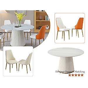 Modern Engineered Stone Dining Table - 53" Round Dining Table with Cylindrical Base, 1-Piece Dining Room Table for Up to 6 for Kitchen, Restaurant