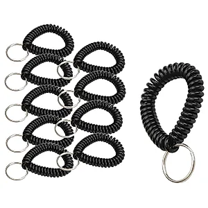 Lucky Line 2” Spiral Wrist Coil with Steel Key Ring, Multi-Color Flexible Wrist Band Key Chain Bracelet, Stretches to 12”, Black, 10 PK (41020)