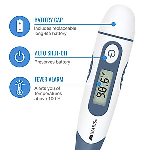 MABIS Digital Thermometer for Babies, Children and Adults for Oral, Rectal or Underarm Use, Blue, 20 Sec