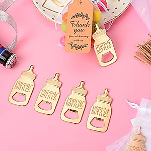 50 Pieces Baby Bottle Openers, Poppin Bottle Design for Baby Shower Favors with Tank You Gift Tag Card in Bulk