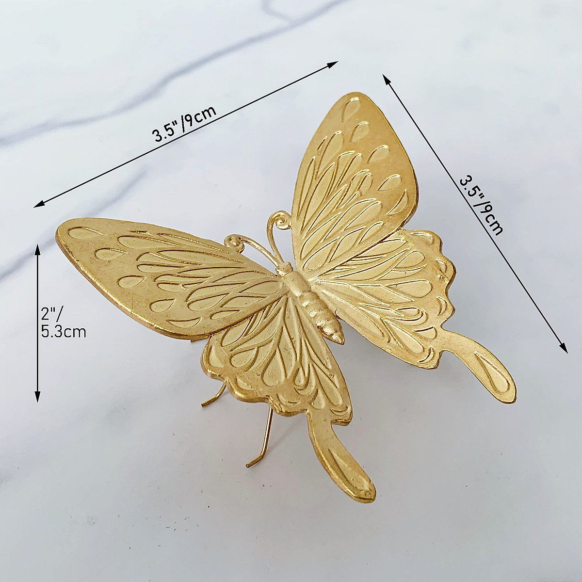 Tricune Gold Butterfly Sculpture - Solid Metal Insect Ornament - Mini Butterfly Figurine for Home, Office, Garden & Desktop Decor