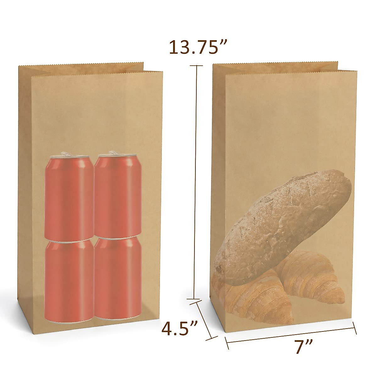 SHOPDAY 12lb Paper Lunch Bags 100 Pack 7x4.5x13.75" Kraft Brown Paper Bags Grocery Bags Bulk, Bread Bags Sack Lunch Bags Snack Bags